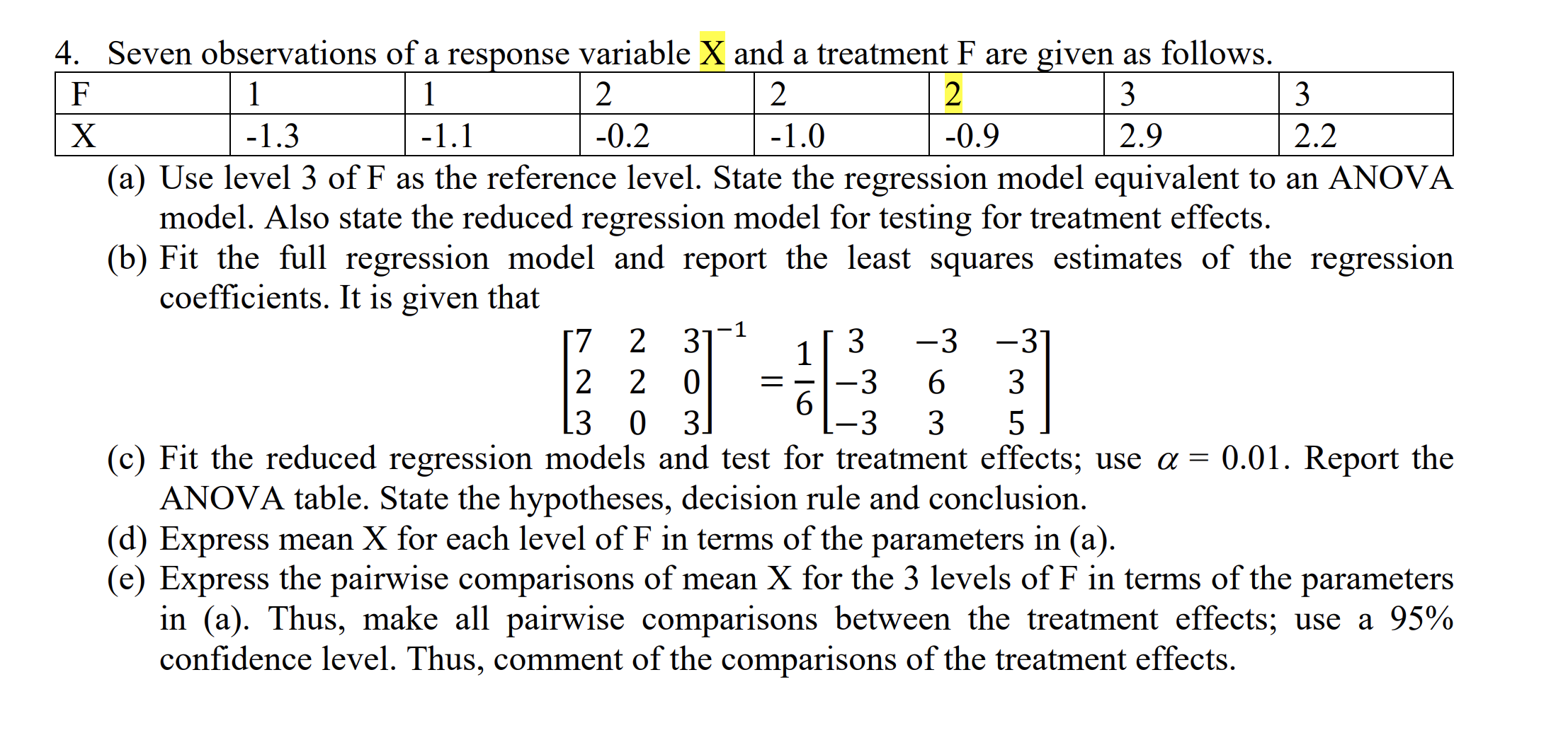 Solved Seven observations of a response variable x ﻿and a | Chegg.com