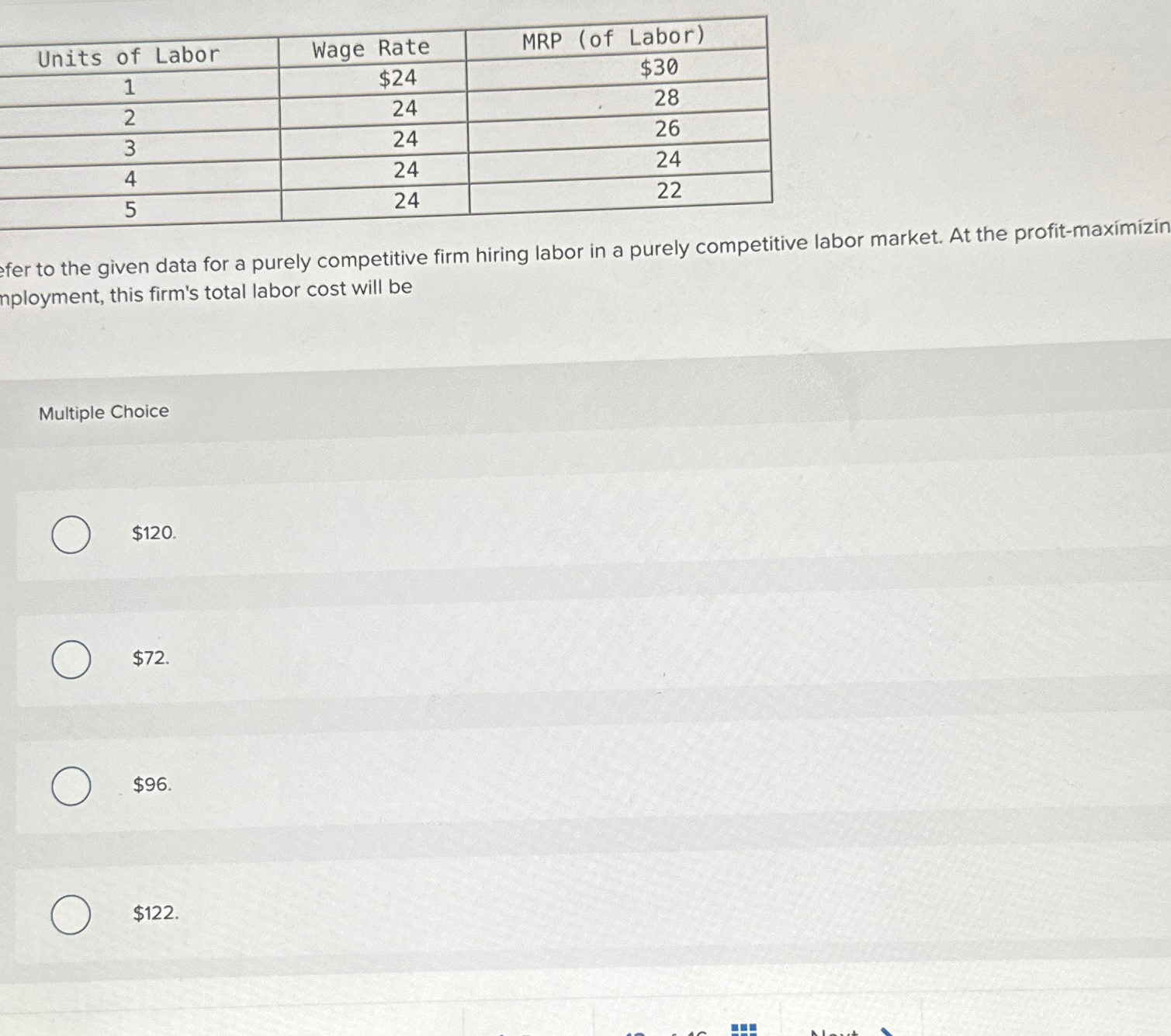 Solved \table[[Units of Labor,Wage Rate,MRP (of | Chegg.com