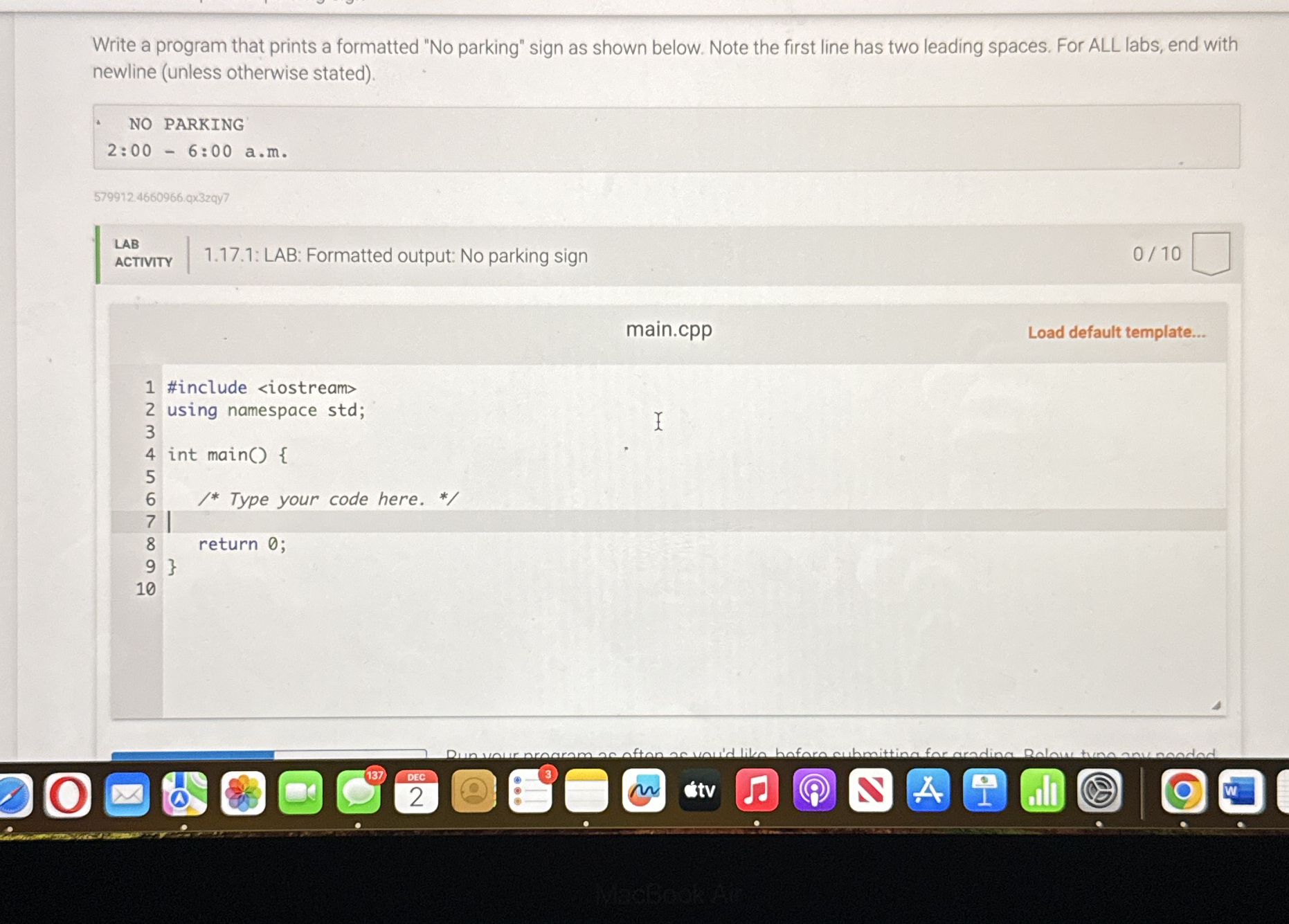 Solved Write a program that prints a formatted "No parking" | Chegg.com