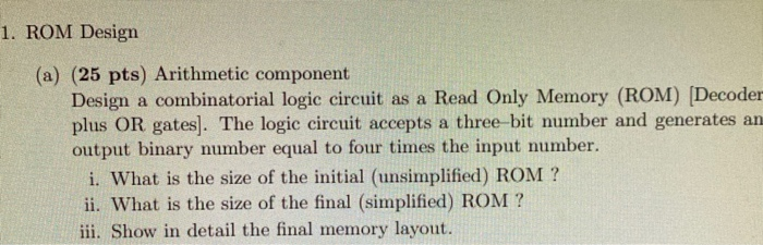 Solved 1. ROM Design (a) (25 pts) Arithmetic component | Chegg.com Solved 1. ROM Design (a) (25 pts) Arithmetic component | Chegg.com