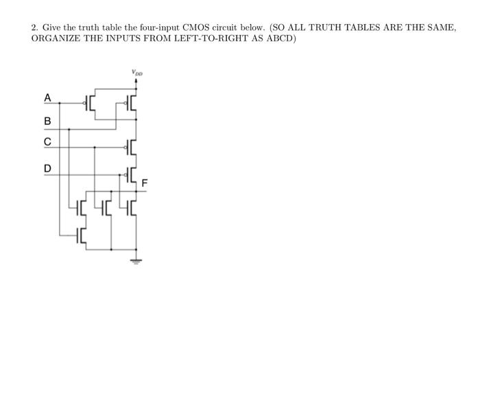 Solved 2. Give the truth table the four-input CMOS circuit | Chegg.com