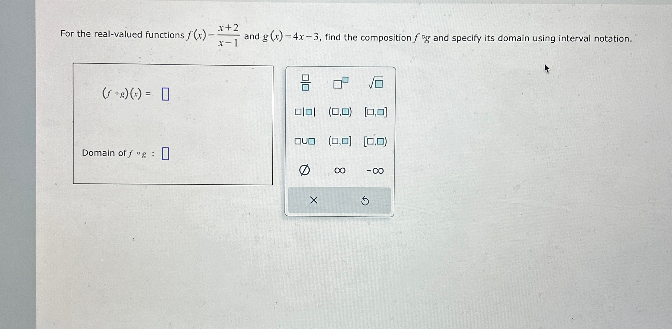 Solved For the real-valued functions f(x)=x+2x-1 ﻿and | Chegg.com