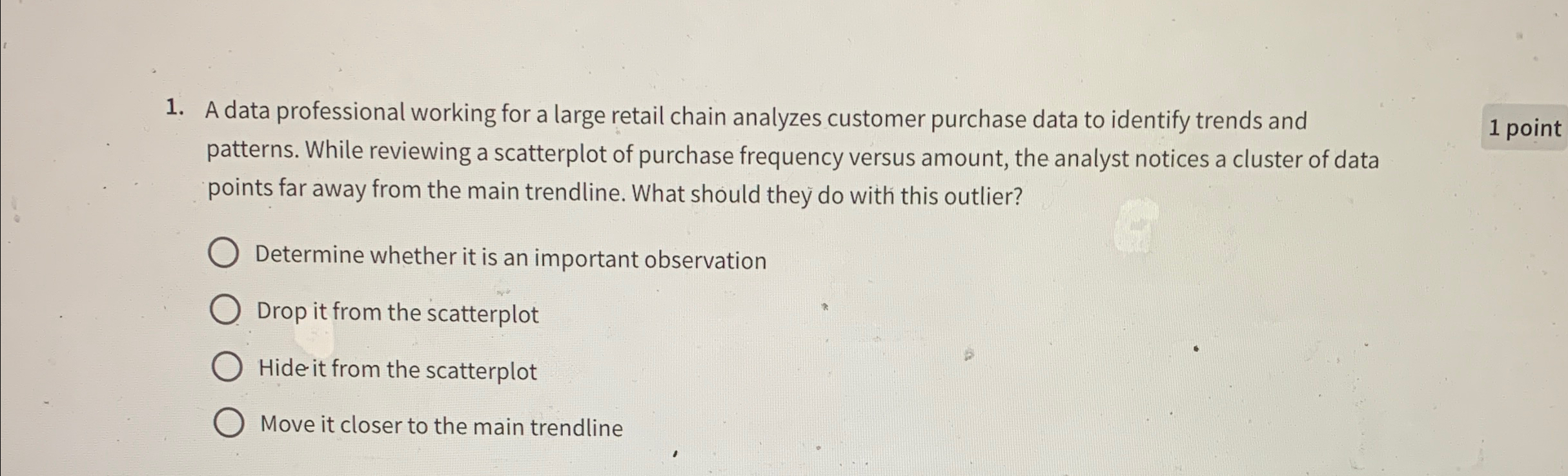 Solved A data professional working for a large retail chain | Chegg.com