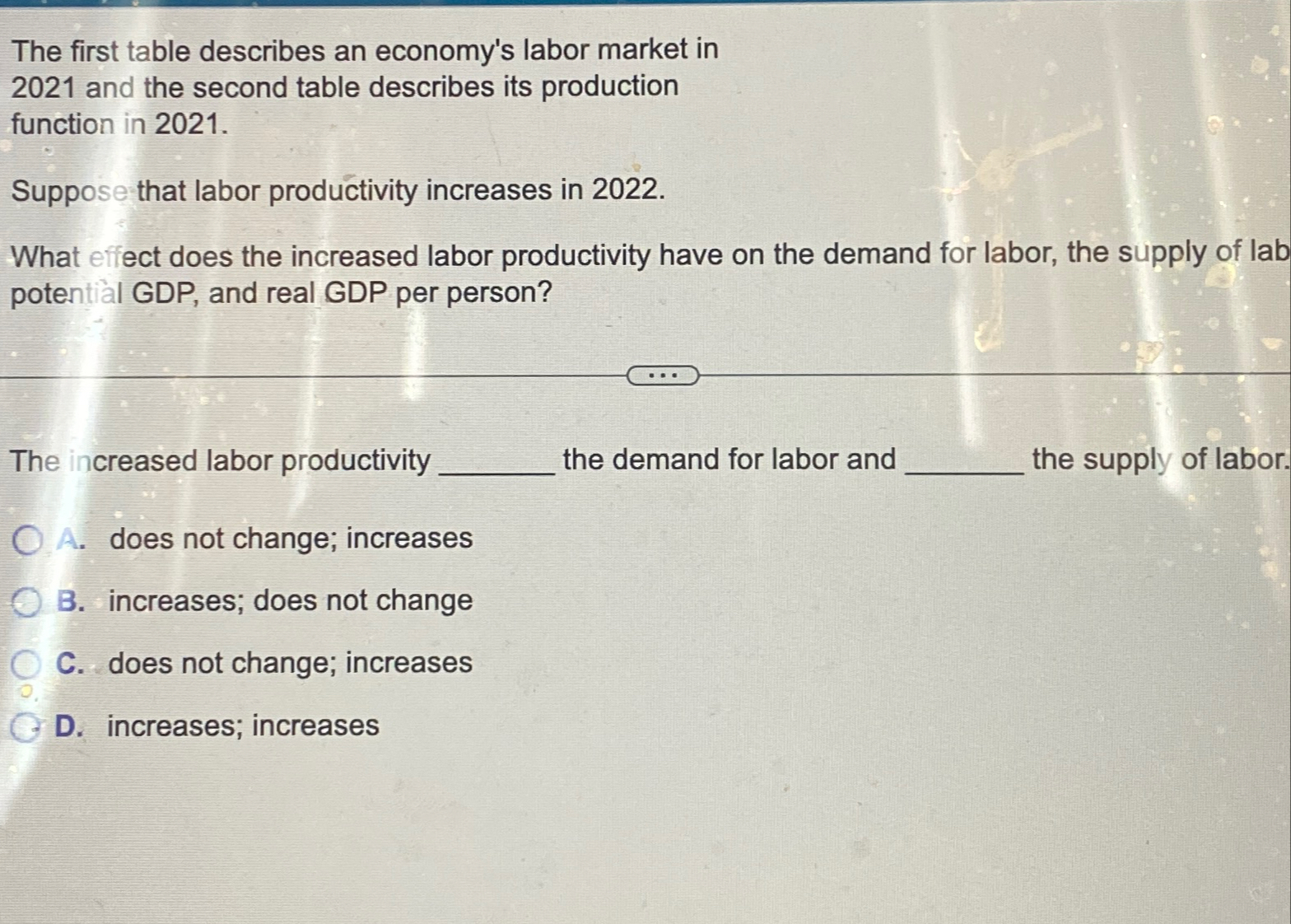 Solved The first table describes an economy's labor market | Chegg.com