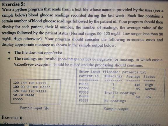 Solved Exercise 5: Write a python program that reads from a | Chegg.com