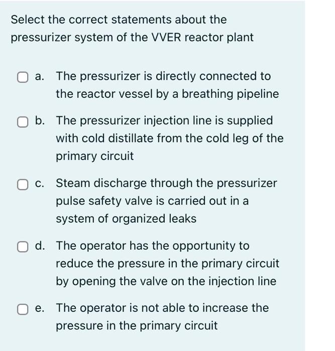 Solved Select the correct statements about the pressurizer | Chegg.com