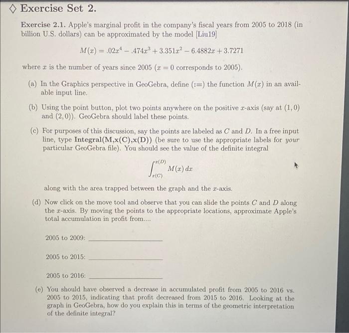 Solved Exercise Set 2. Exercise 2.1. Apple's marginal profit | Chegg.com