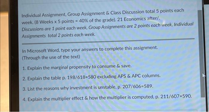 Solved Individual Assignment, Group Assignment \& Class | Chegg.com