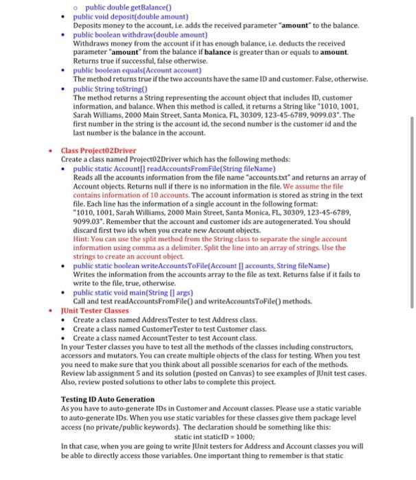 Solved Class, File, Javadoc, JUnit In this project, you will | Chegg.com