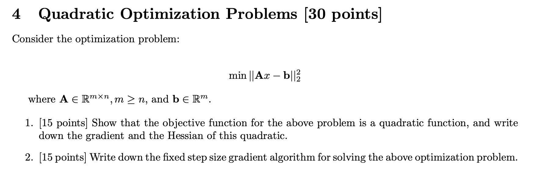 Solved 4 ﻿Quadratic Optimization Problems [30 ﻿points] | Chegg.com