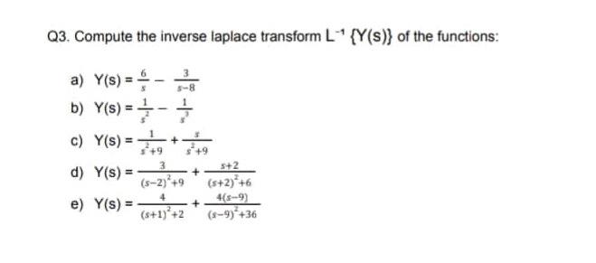 Solved Q3. Compute the inverse laplace transform L (Y(s)} of | Chegg.com