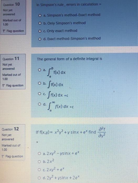 Solved Question 10 In Simpson's rule, errors in calculation | Chegg.com