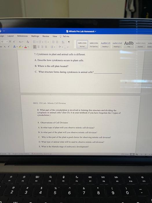 Solved Pre-lab Homework for BIOL 150 - Mitotic Cell Division | Chegg.com