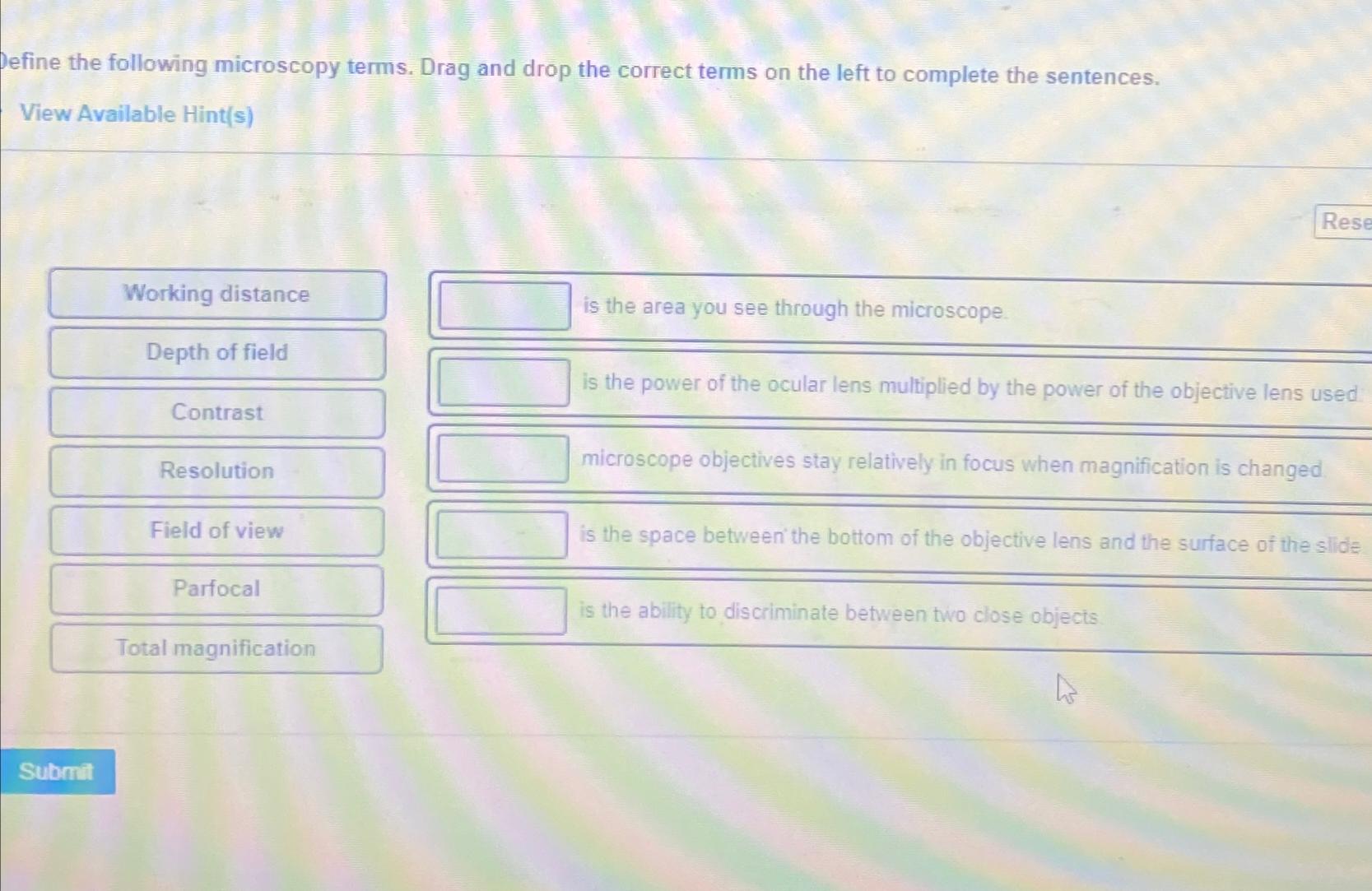 Solved Define the following microscopy terms. Drag and drop | Chegg.com