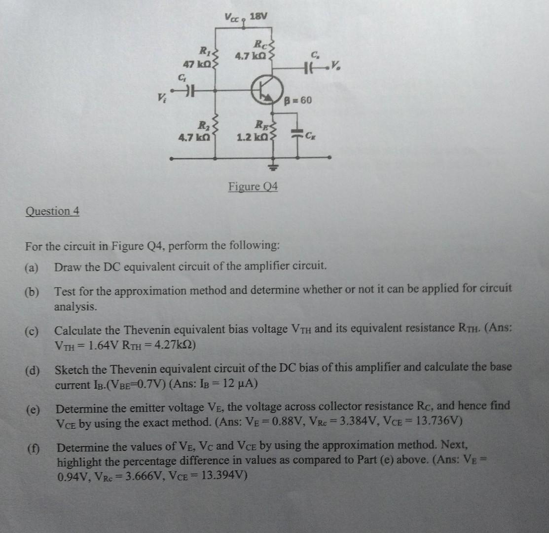 Solved Question 4 For the circuit in Figure Q4, perform the | Chegg.com