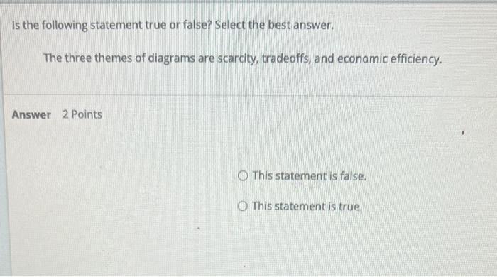 Solved Is the following statement true or false? Select the | Chegg.com
