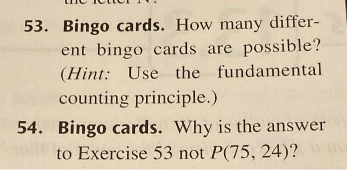 Solved 53. Bingo cards. How many different bingo cards are | Chegg.com