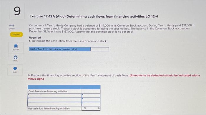 Solved Exercise 12-12A (Algo) Determining cash flows from | Chegg.com