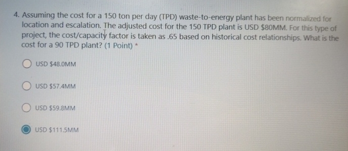 Solved Assuming the cost for a 150 ﻿ton per day (TPD) | Chegg.com