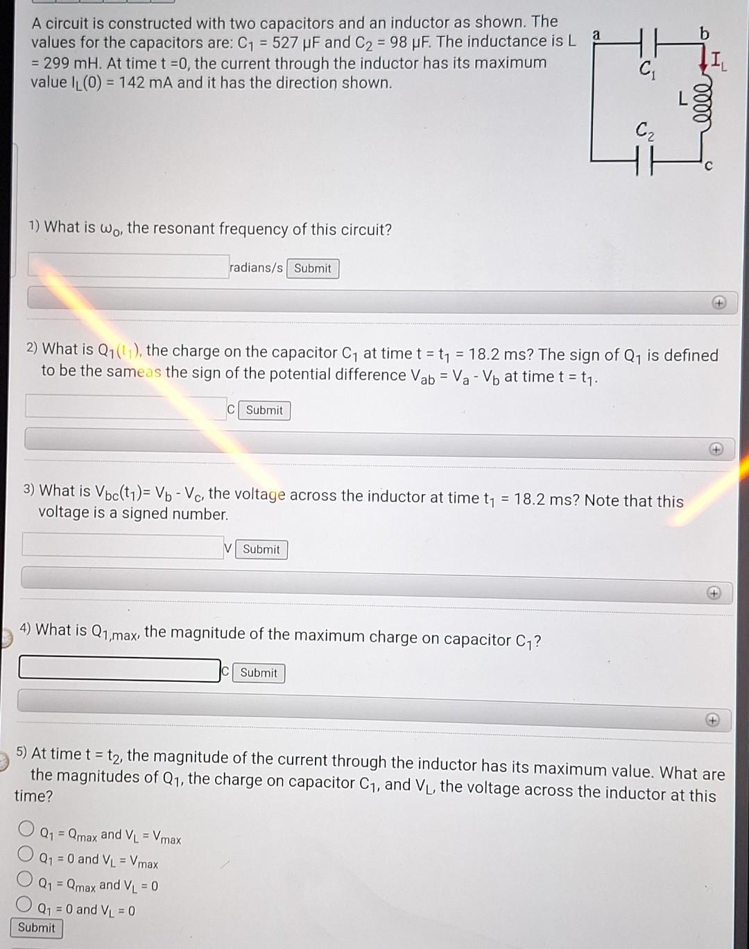 Solved A circuit is constructed with two capacitors and an | Chegg.com