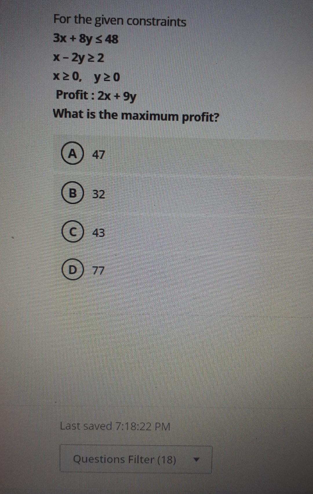 Solved For the given constraints 3x+8y≤48x−2y≥2x≥0,y≥0 | Chegg.com