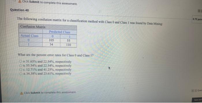 Solved The following confusion matrix for a classification | Chegg.com