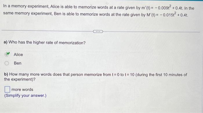 Solved In a memory experiment, Alice is able to memorize | Chegg.com