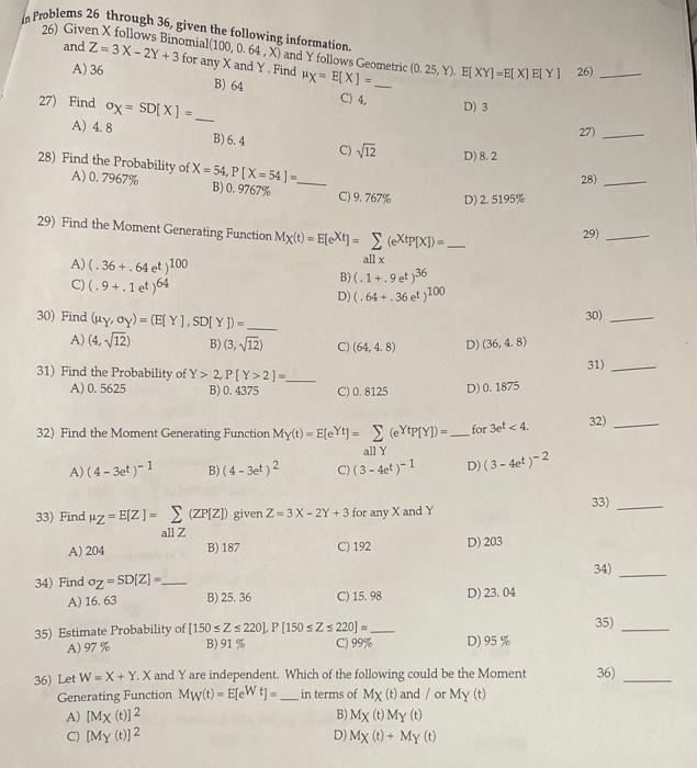 Solved In Problems 26 through 36 , given the following | Chegg.com