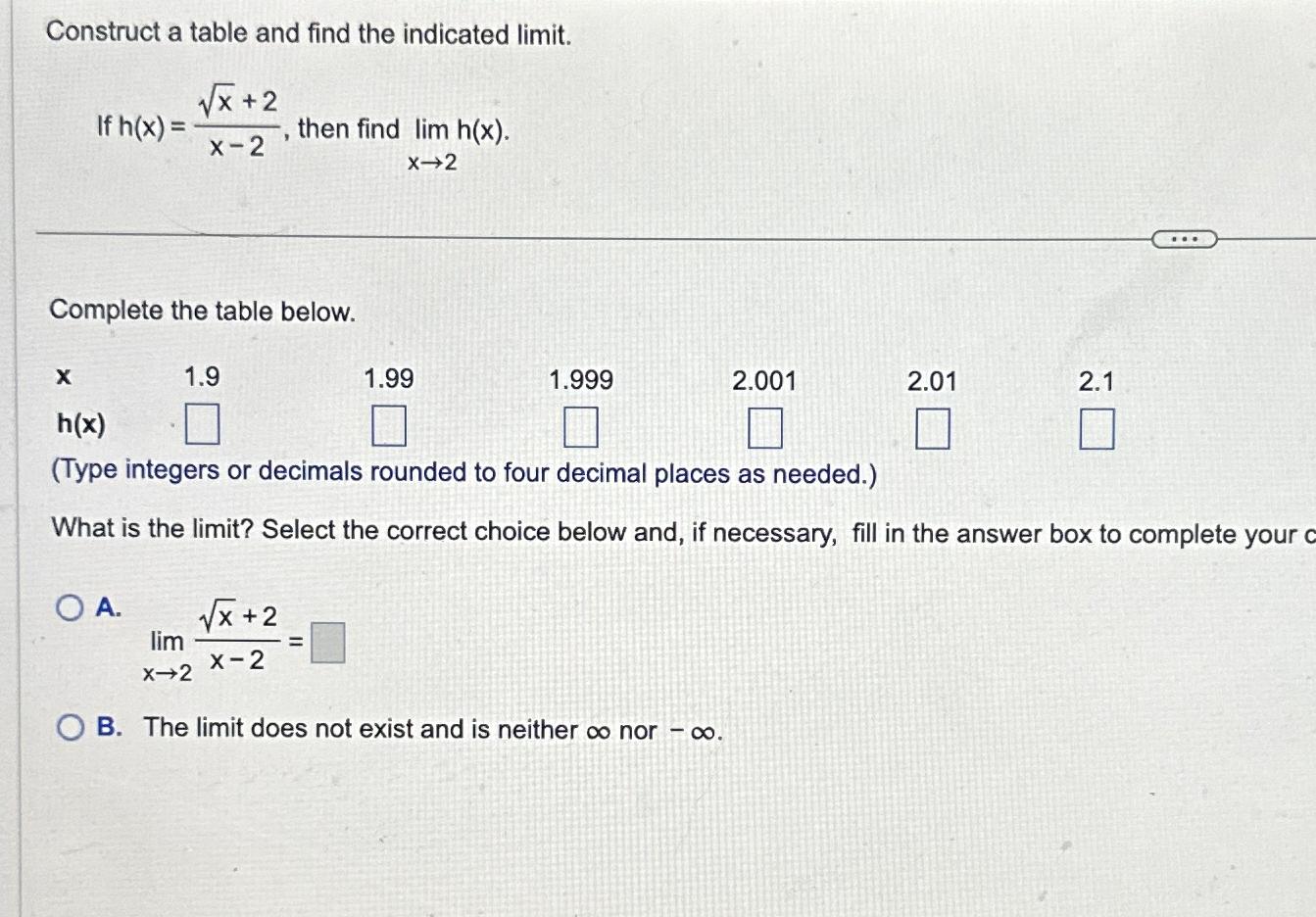 Solved Construct a table and find the indicated limit.If | Chegg.com