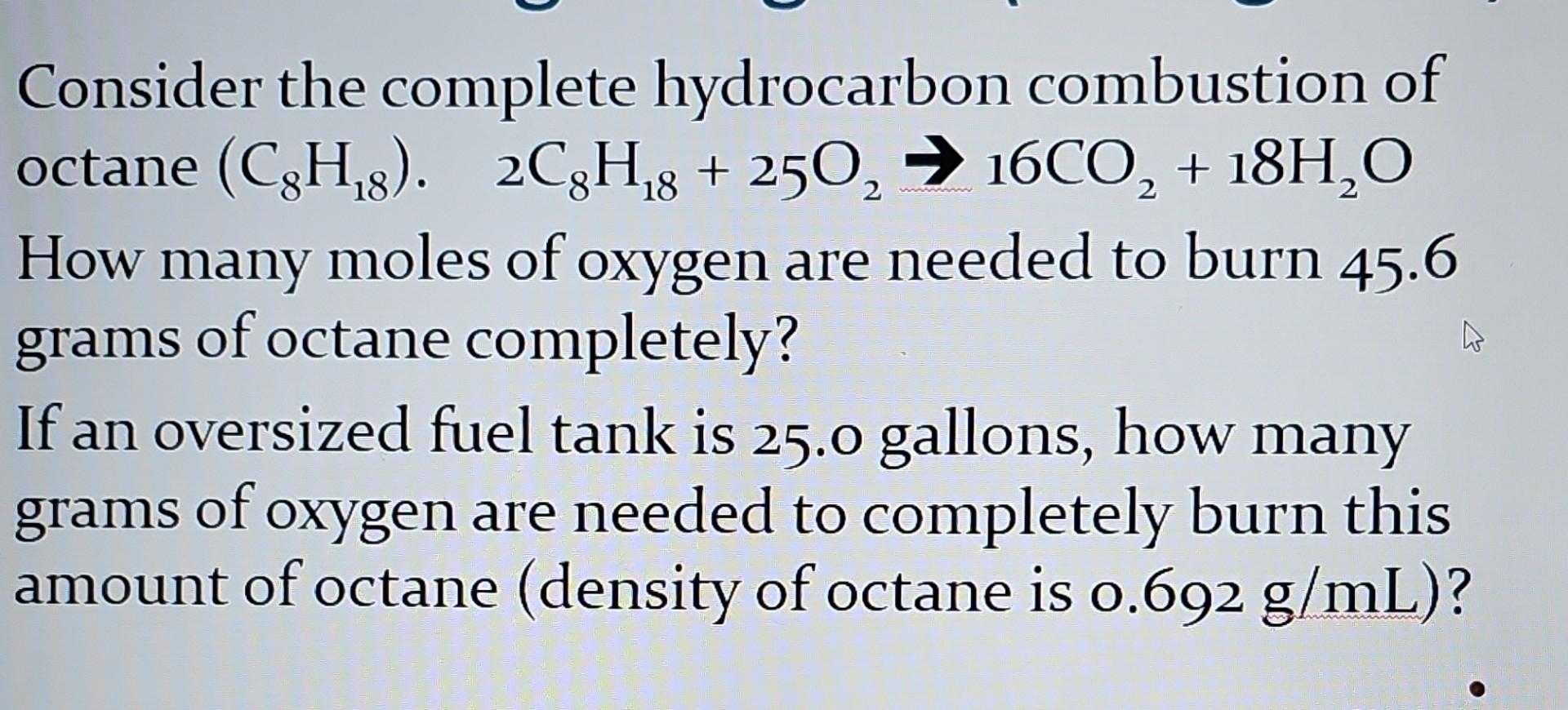 Solved Consider the complete hydrocarbon combustion of | Chegg.com