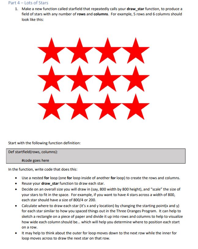 Solved Part 4-Lots of StarsMake a new function called | Chegg.com