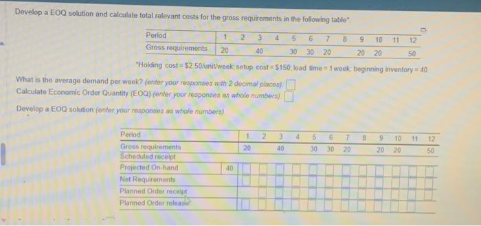 Solved Develop a EOQ solution and calculate total relevant | Chegg.com