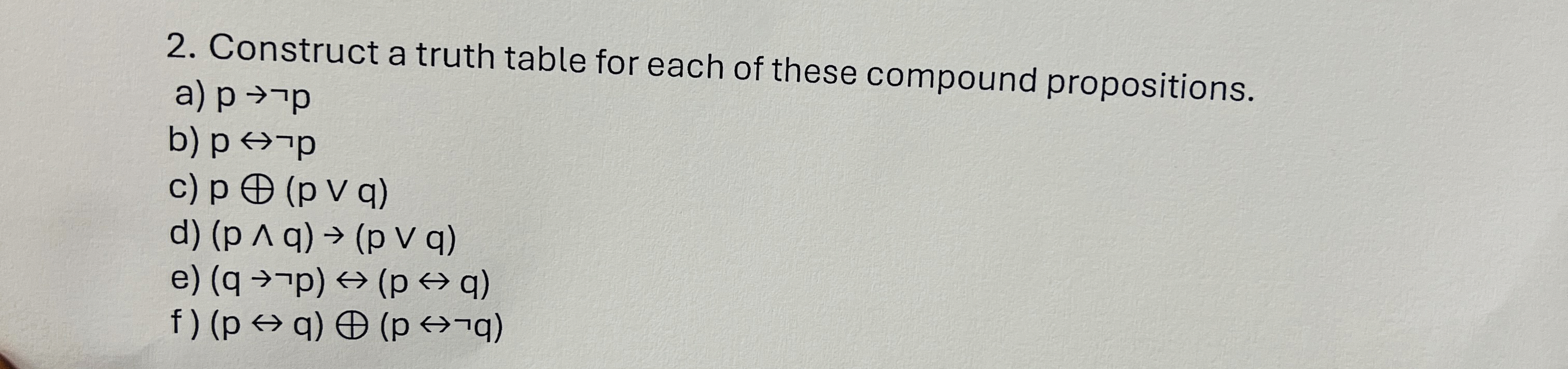 Solved Construct a truth table for each of these compound | Chegg.com