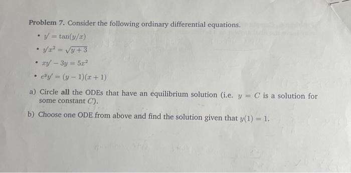 Consider the following ordinary differential | Chegg.com
