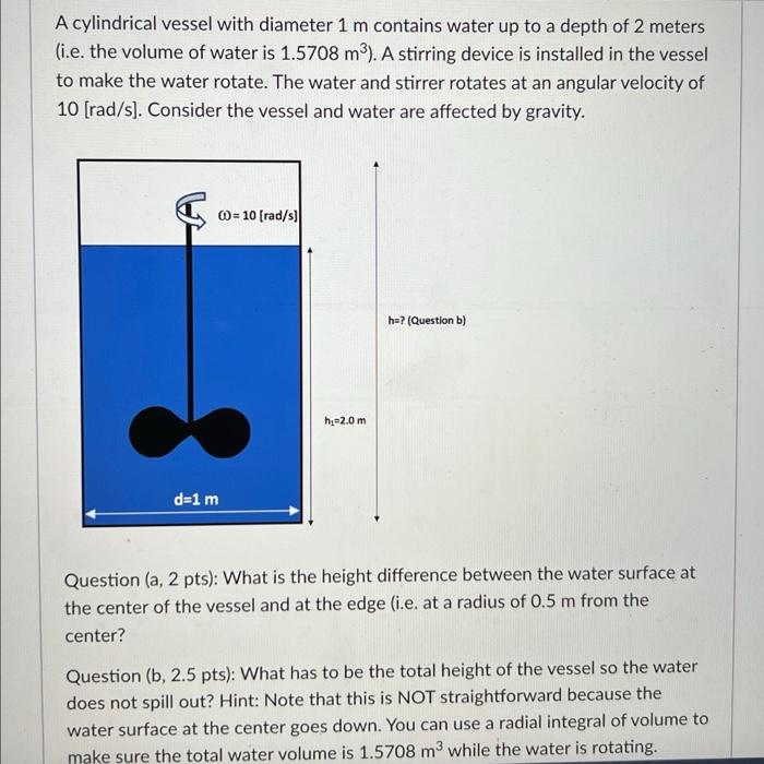 Solved A cylindrical vessel with diameter 1 m contains water | Chegg.com