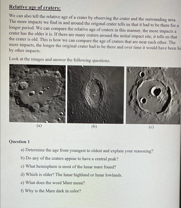 Solved Relative age of craters: We can also tell the | Chegg.com
