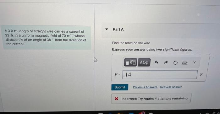 Solved A 3.0 m length of straight wire carries a current of | Chegg.com
