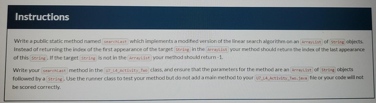 Solved Instructions Write a public static method named | Chegg.com