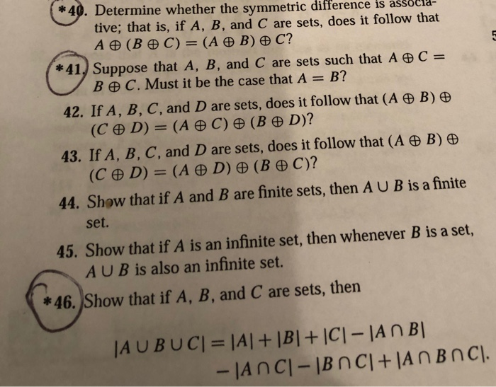 Solved 5 *40. Determine whether the symmetric difference is | Chegg.com