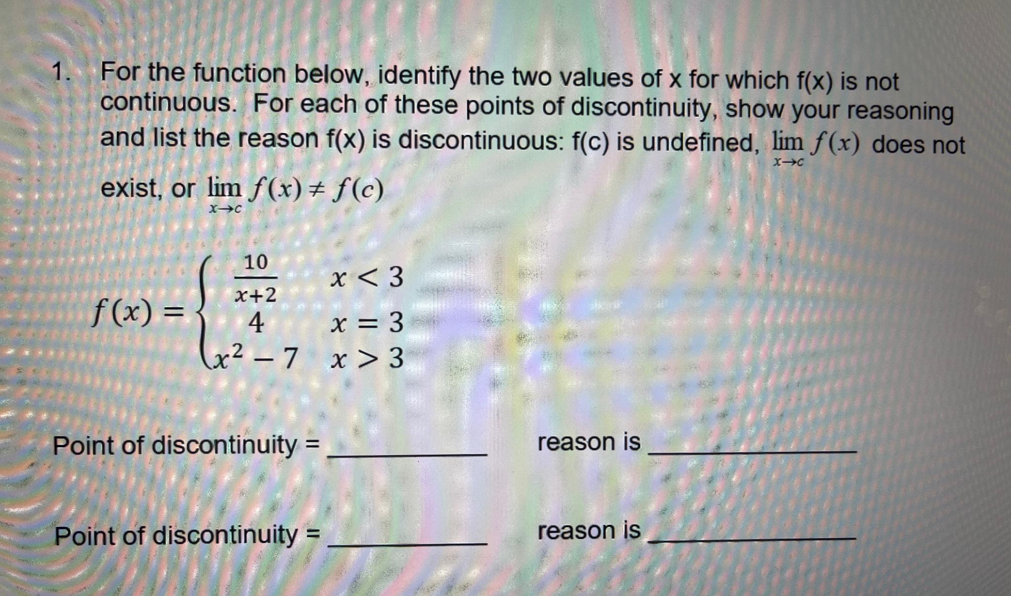 Solved For the function below, identify the two values of x | Chegg.com