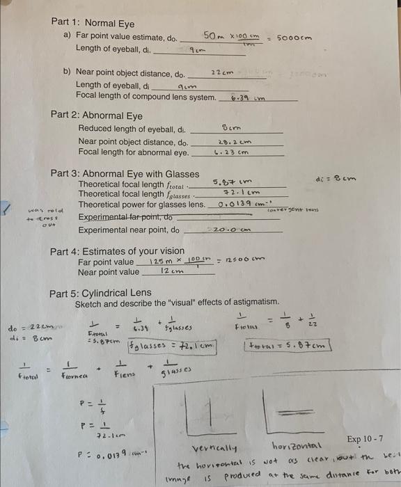 Experiment 10: Optics of the Eye Post-Lab Questions | Chegg.com