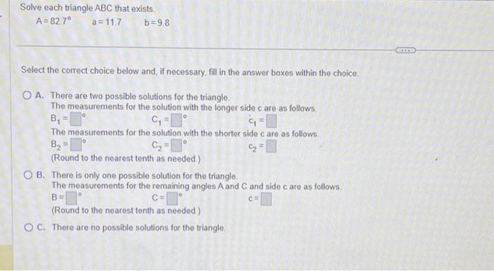 Solved Find the unknown angles in triangle ABC for each | Chegg.com