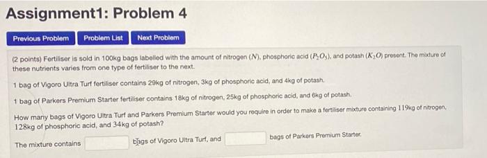 Solved Assignment1: Problem 4 Previous Problem Problem List | Chegg.com