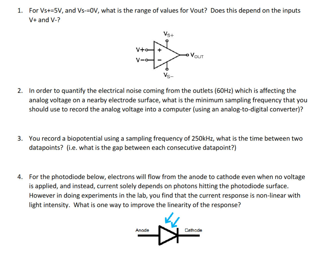 Solved 1. ﻿For \( \mathrm{V}+=5 \mathrm{~V} \), ﻿and | Chegg.com
