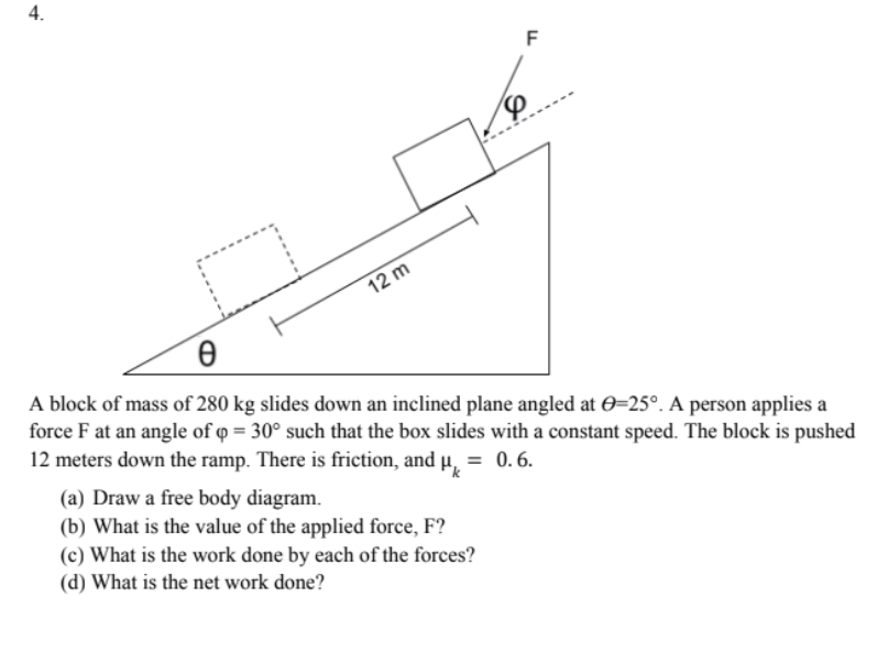 Solved A block of mass of 280kg ﻿slides down an inclined | Chegg.com