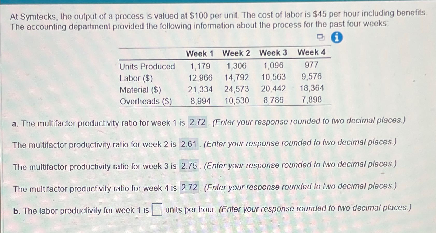 Solved At Symtecks, the output of a process is valued at | Chegg.com