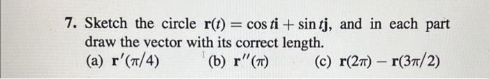 Solved 7. Sketch the circle r(t)=costi+sintj, and in each | Chegg.com