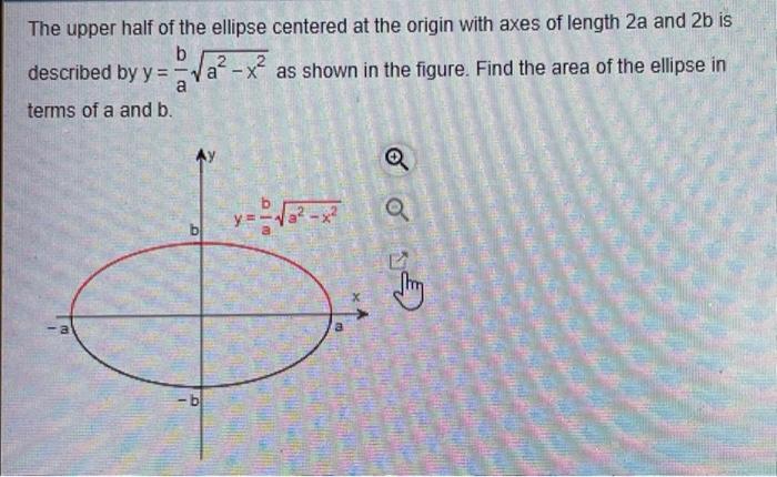Solved The upper half of the ellipse centered at the origin | Chegg.com
