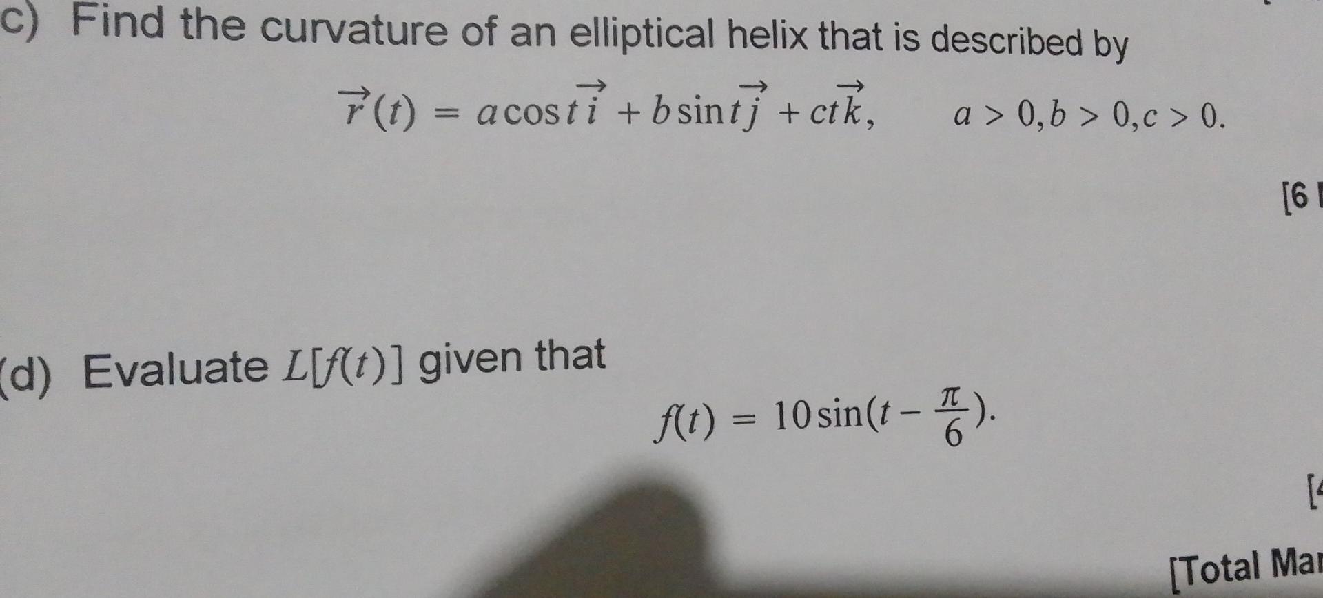 Solved c) Find the curvature of an elliptical helix that is | Chegg.com