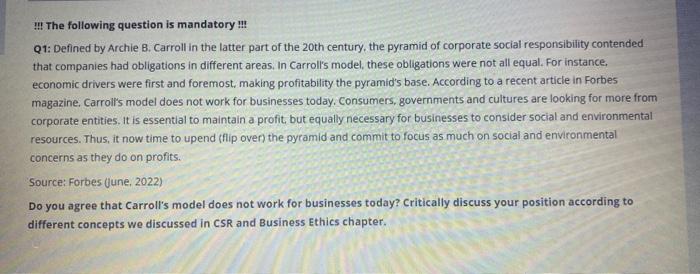 Solved III The following question is mandatory III Q1: | Chegg.com